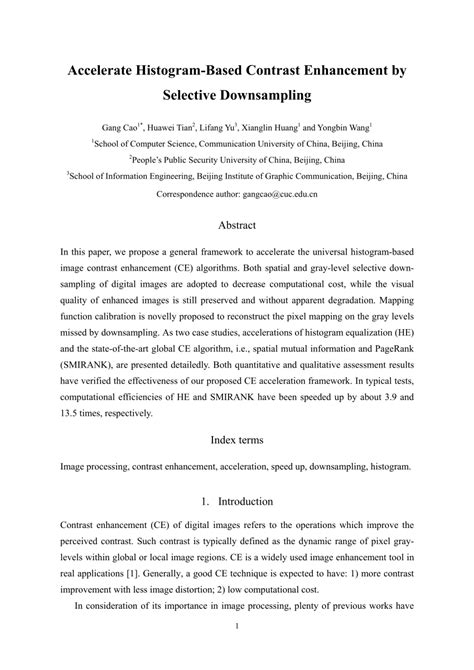 Pdf Acceleration Of Histogram Based Contrast Enhancement Via