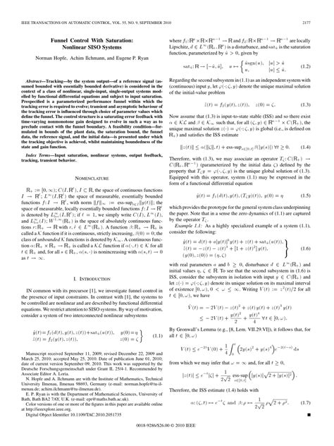 Pdf Funnel Control With Saturation Nonlinear Siso Systems