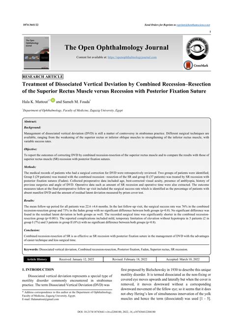 Pdf Treatment Of Dissociated Vertical Deviation By Combined Recession