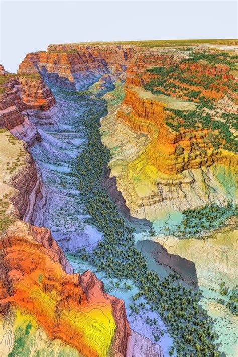 Technical Gis Map Of A Canyon System Created From Lidar Scans With Elevation And Slope Angles