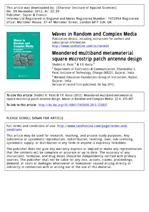 Pdf Meandered Multiband Metamaterial Square Microstrip Patch Antenna Design