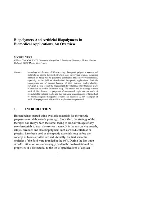 Pdf Biopolymers And Artificial Biopolymers In Biomedical Applications An Overview