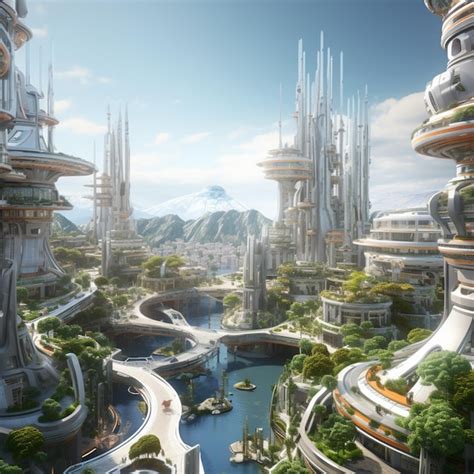 Premium Ai Image Digital Art Utopian City Octane Render Futuristic