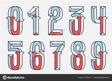Vector Condensed Retro Numbers Set Striped Shadows Perfect Use Retro