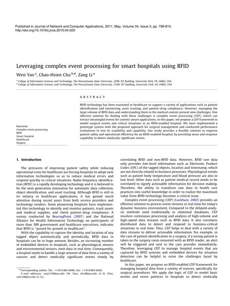 Pdf Leveraging Complex Event Processing For Smart Hospitals Using Rfid
