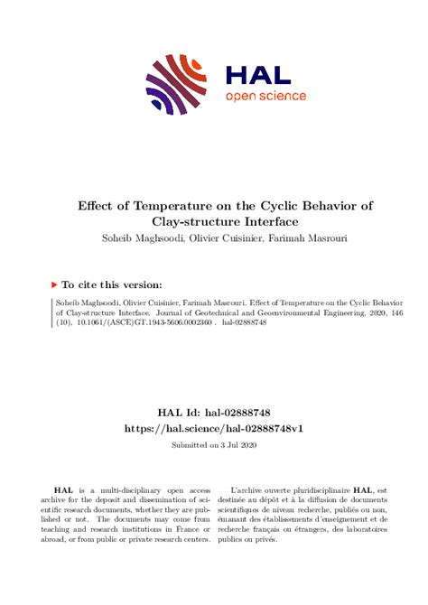 Pdf Effect Of Temperature On The Cyclic Behavior Of Clay Structure Interface