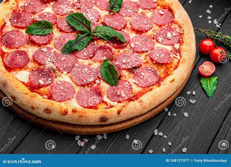 Italian Pizza Pepperoni With Salami Stock Image Image Of Recipe Ingredient 248121977
