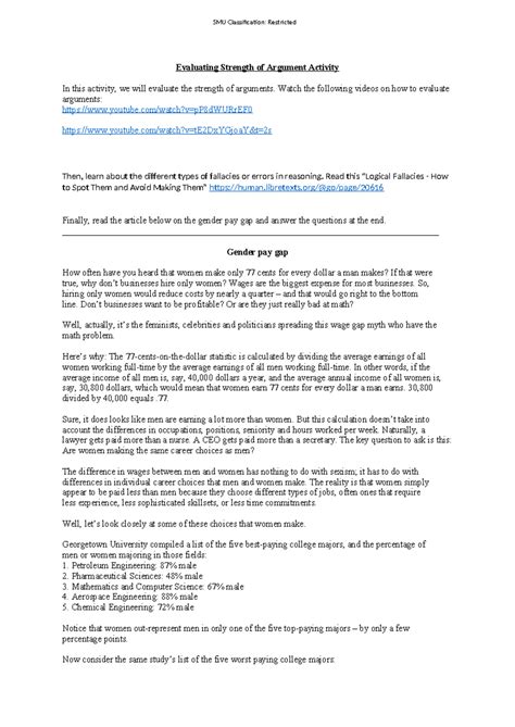 Evaluating Strength Of Argument Activity Watch The Following Videos On How To Evaluate