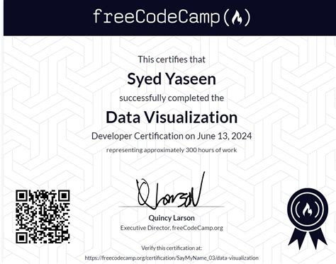 completed data visualization course on freecodecamp syed yaseen posted on the topic linkedin