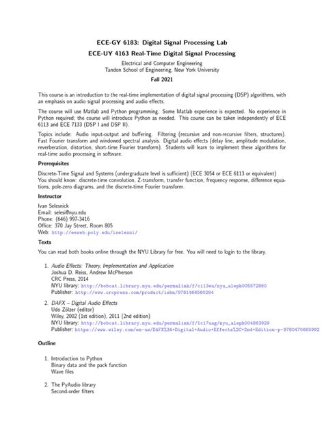 Dsp Lab Syllabus Fall 2021 Pdf Academic Dishonesty Digital