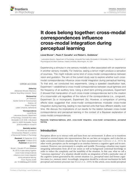 Pdf It Does Belong Together Cross Modal Correspondences Influence
