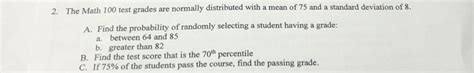 Solved 2 The Math 100 Test Grades Are Normally Distributed