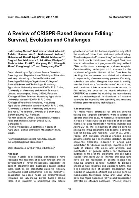 Pdf A Review Of Crispr Based Genome Editing Survival Evolution And