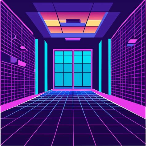 3d Wireframe Room Colorful On Dark Background Abstract Perspective Grid Vector Illustration