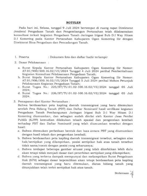 Notulen Ogan Komering Ilir Jaringan Irigasi Sub D I Way Hitam D I Komering Pdf