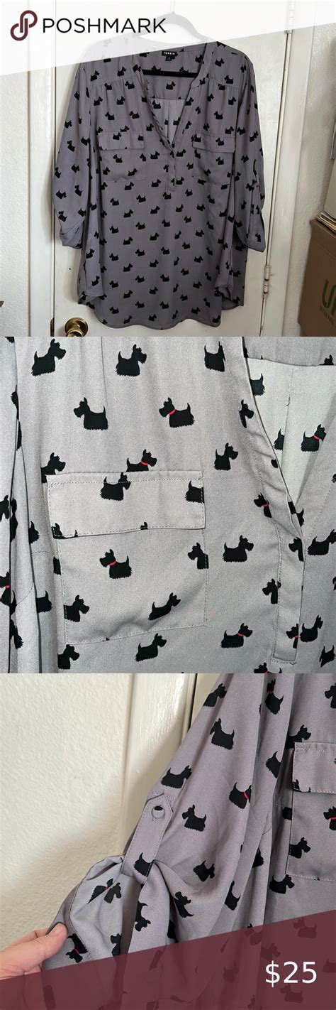 Torrid Sheer Blouse With 34 Sleeves Featuring Scottish Terrier Dogs