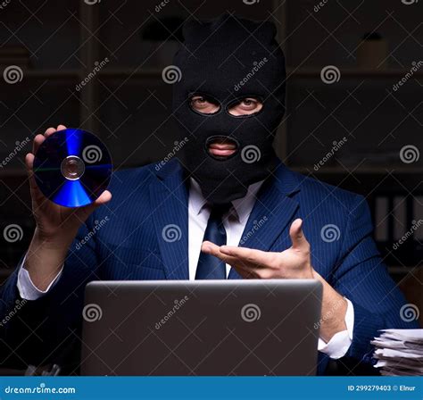 Male Employee Stealing Information In The Office Night Time Stock Image Image Of Hacker