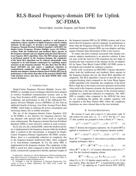 Pdf Rls Based Frequency Domain Dfe For Uplink Sc Fdma