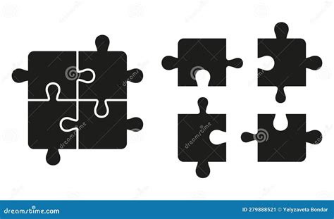 Puzzle Pieces Match Combination Solution Silhouette Icon Set Assemble