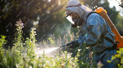 Premium Photo A Man Is Spraying Weeds In A Field With A Sprayer