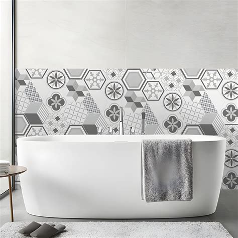 Plastic Mosaic Tile Wallpaper Hexagonal Peel And Stick Backsplash Wall