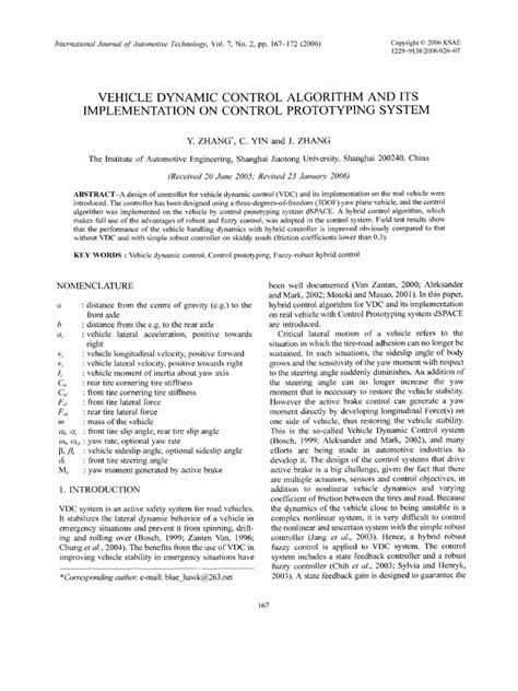 Vehicle Dynamic Control Algorithm And Its Implementation On Control Prototyping System Pdf