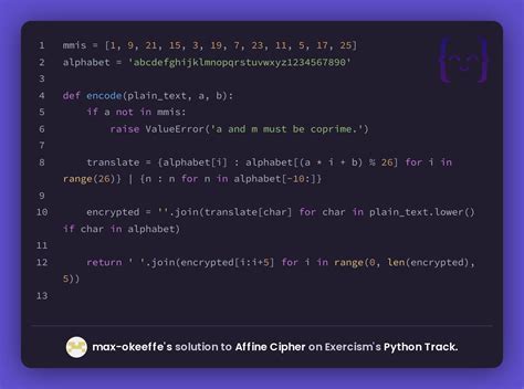 Max Okeeffes Solution For Affine Cipher In Python On Exercism