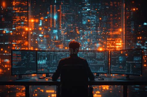 Data Analysis And Cybersecurity Action In Tech Hub Office Environment Digital Insights Stock