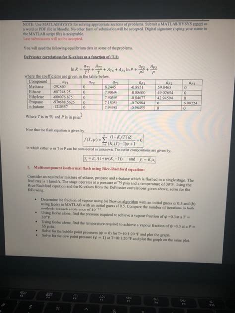 Note Use Matlab Hysys For Solving Appropriate