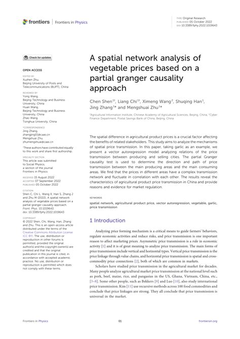 Pdf A Spatial Network Analysis Of Vegetable Prices Based On A Partial Granger Causality Approach