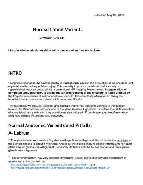 Normal Labral Variants Walif Chbeir Pdf