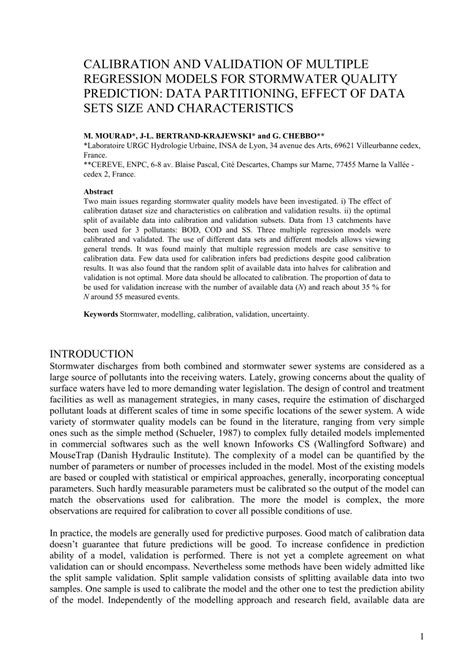 Pdf Calibration And Validation Of Multiple Regression Models For Stormwater Quality Prediction
