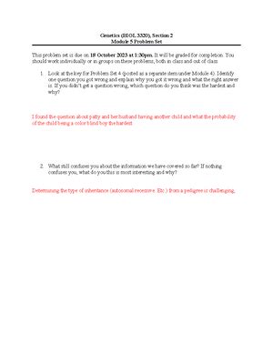 Module Problem Set Genetics BIOL Section Module Problem Set This Problem Set Is