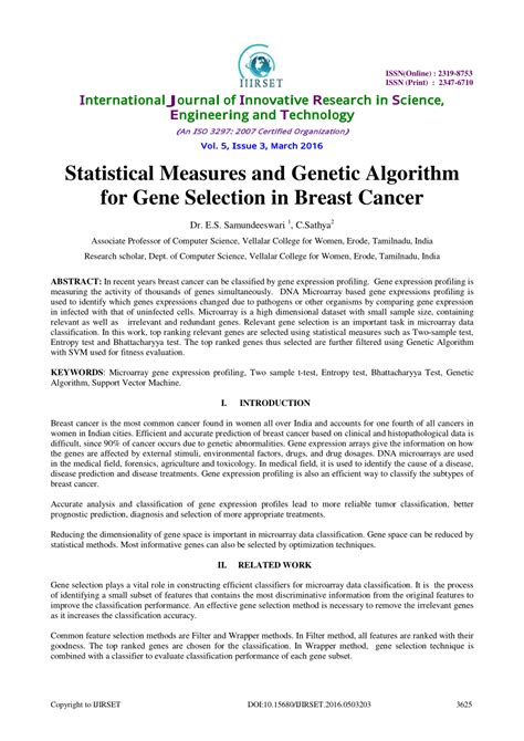 Pdf Statistical Measures And Genetic Algorithm For Gene Selection In
