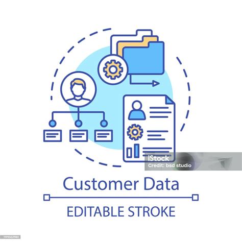 고객 데이터 개념 아이콘입니다 회계 시스템 클라이언트 지원 소비자 계정 프로필 정보 아이디어 얇은 라인 그림 이력서 를 다시 시작합니다 벡터 격리 윤곽선 도면 편집 가능한