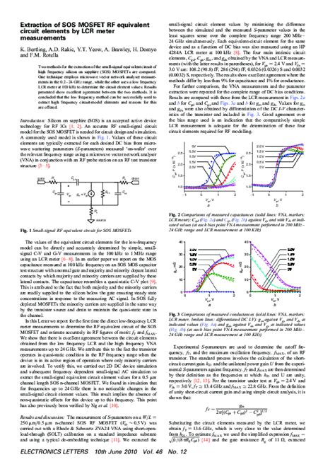 Pdf Lcr Meter Method For Sos Mosfet Circuit Elements
