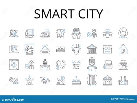 Smart City Line Icons Collection Intelligent Home Efficient Workforce Sustainable Future