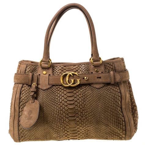 Gucci Brown Python Leather Large Gg Running Tote Gucci Tlc