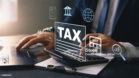 노트북을 사용하여 지불을 위해 소득세 온라인 신고서를 작성하는 사업가 금융 연구 정부 세금 및 계산 세금 환급 개념 세금 및
