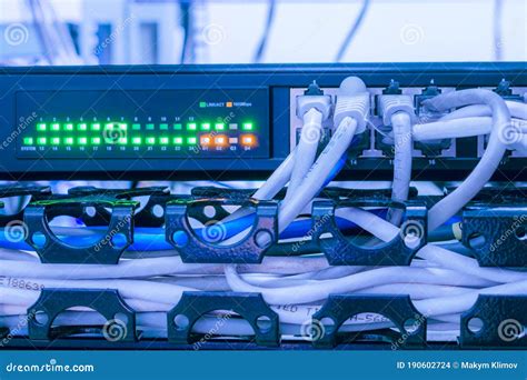 The Network Switch Is In The Rack In The Server Room Of The Data Center Connected To The