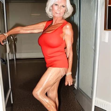 Sexy Gilf In Highheels Standing Long Legs Oily Wet Tanned Skin Big