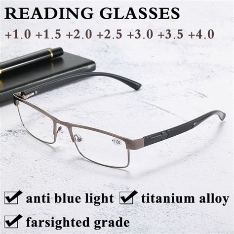 100~400 Reading Glasses Men Titanium Alloy Hinged Frame Anti Blue Light Presbyopia Glasses