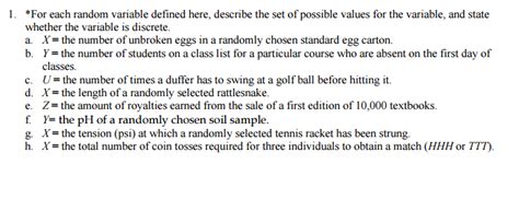 Solved For Each Random Variable Defined Here Describe The