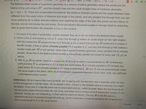 Ju The Beltrami Klein Model Of Hyperbolic Geometry Is