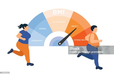 운동시 Bmi 체질량 지수 체중 조절이 가능한 뚱뚱한 커플드 컨트롤 바디 비만 Bmi 체질량 지수 제어 벡터 일러스트 레이 션 건강에 좋지 않은 음식에 대한 스톡 벡터 아트