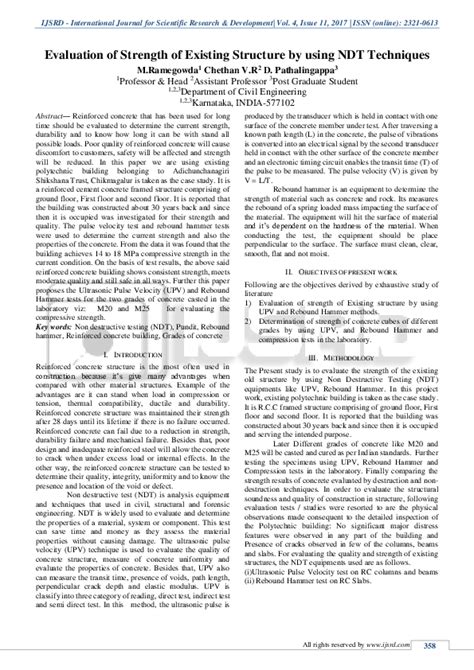 Pdf Evaluation Of Strength Of Existing Structure By Using Ndt Techniques