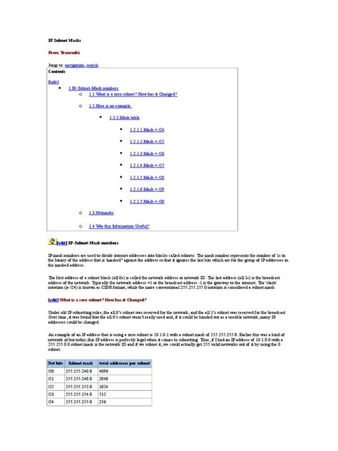 Ip Subnet Masks Pdf Ip Address Internet Protocols