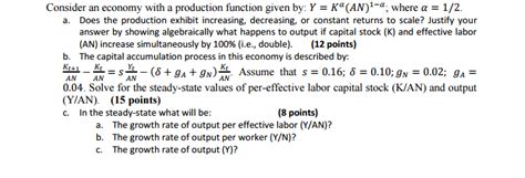 Solved Consider An Economy With A Production Function Given