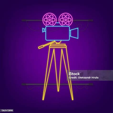 복고풍 서양 글꼴샘플 제목이있는 필름 프로젝터 및 텍스트 영역이있는 영화 시간 개념 레이아웃 네온 아이콘 벡터 그림입니다 3차원 형태에 대한 스톡 벡터 아트 및 기타 이미지