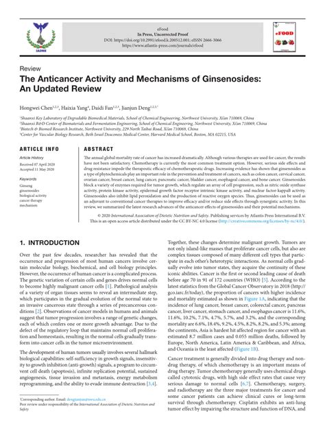 PDF The Anticancer Activity And Mechanisms Of Ginsenosides An Updated Review